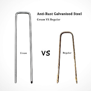 Cesun Garden Landscape Staples 6 Inch 9 Gauge Heavy Duty Galvanized Ground Stakes Fabric Pins Weed Barrier Stakes for Yard Art, Lawn Stuff, Sod and Ground Cover, 100 PCS