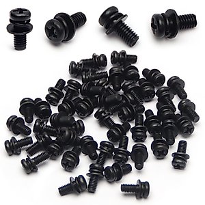Yinpecly M4 x 10mm Carbon Steel Machine Screws Phillips Pan Head Bolts Combine with Plain Washers Spring Washer Black Tone 50pcs