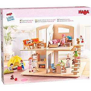 HABA Little Friends Dollhouse Town Villa with 10 Pieces of Furniture