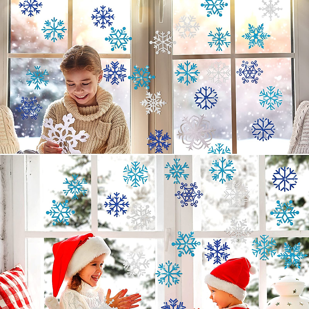 60 Pieces Snowflakes Cutouts Glitter Blue Silver Snowflake Cutouts Glitter Snowflake Cutouts Snowflakes Board Cutouts with Glue Point Dots for Christmas Winter Theme Party Decoration