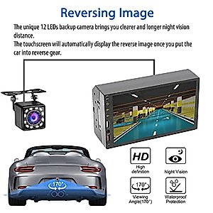 Double Din Car Stereo with Apple CarPlay/Android Auto/Mirror-Link, 7 Inch Touchscreen Radio Receiver with Bluetooth 5.1 Handsfree and Backup Camera, FM USB AUX RCA Audio Video Player