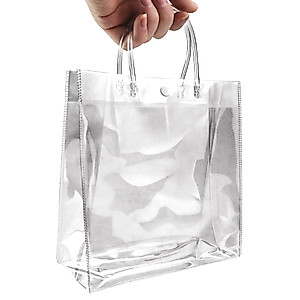 BadenBach 16 PCS Clear Plastic Gift Bags with Handle,Reusable Transparent PVC Plastic Gift Wrap Tote Bag for Shopping Retail Merchandise Boutique Wedding Birthday Baby Shower Party Favor (7.87" x 7.87" x 3.15")