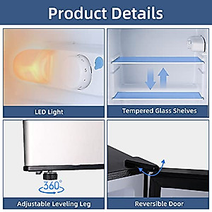 BANGSON Mini Fridge with Freezer, 3.2 Cu.Ft Compact Refrigerator, 5 Settings Temperature Adjustable, Low Noise Refrigerator, 2 Door Mini Fridge for Apartment, Home, Office and Dorm, Silver