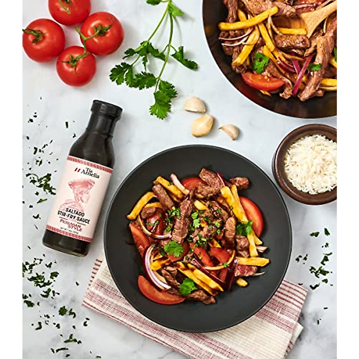 Tia Amelia Lomo Saltado Stir-Fry Sauce - Gluten-Free Peruvian Chinese Fusion Sauce for Steak, Chicken, Seafood, and Vegetables - Marinade and Sauce Perfect for Dressings, and Gourmet Cooking (14oz)