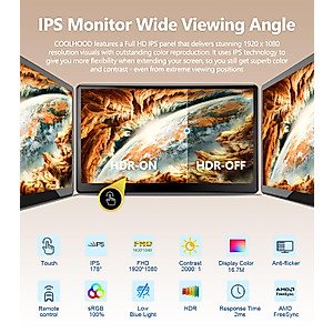 COOLHOOD Touchscreen Monitor 15.6 Inch FHD1920×1080P IPS HDR 60Hz Touch Screen Monitor HDMI VGA DVI Touch Monitor with 10-Point Multi-Touch VESA Monitor with Speakers Touchscreen for Laptop Mini PC