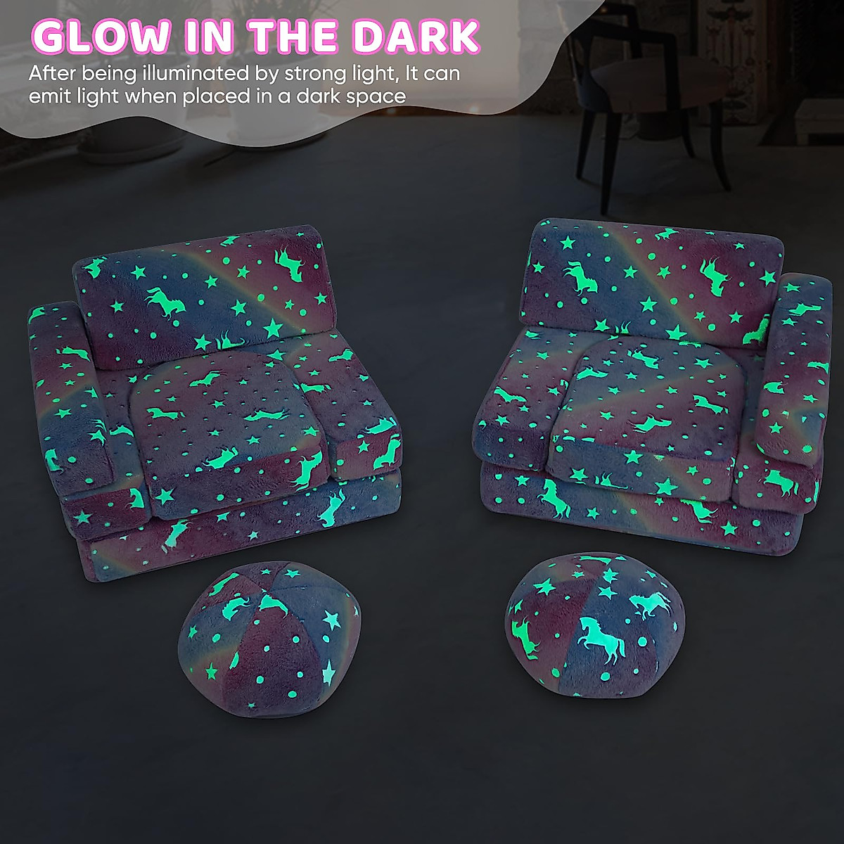 13 PCS Kids Play Couch, Modular Kids Play Couch Set,Glowing Toddler Couch, Kid Play Couch Sofa for Playroom and Bedroom (Rainbow)