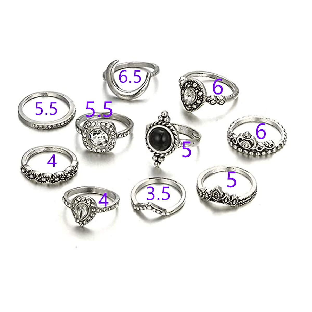 BERYUAN Rings Black Rings Goth Rings for Women Rings Womens Rings Cute Rings Stackable Rings Set（12Pcs(Rings Size 3.5,4,5,5.5,6,6.5)