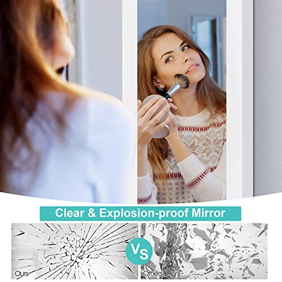 COSTWAY Full Length Mirror Jewelry Cabinet, Wall Door Mounted Jewelry Organizer w/Makeup Mirror, Ring Slots & Necklace Hooks, Large Storage Jewelry Armoire for Bedroom, Dressing Room (White)