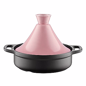 Hand Made Ceramic Tagine Pot Moroccan Tajine Cooking Cookware with Cone-Shaped Closed Lid for Home Kitchen Restaurant Stew Casserole Slow Cooker,Pink,Large