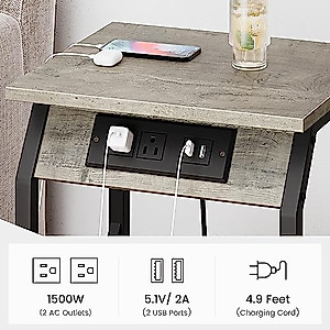 Amyove Charging Station End Table, Grey