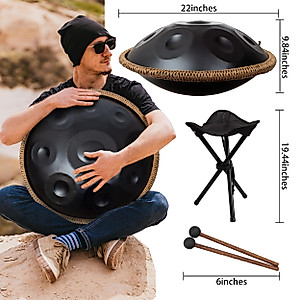LOMUTY Handpan 22 inch D Minor Kurd Handpan 9 Notes Handpan Drum Instrument for Professional Performance, 440HZ Sound Handpan Drums for Adults (Black)