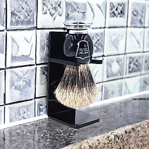 Parker Premium 3 Band Pure Badger Shaving Brush with Stand Included - Packaged in a Gift Box - Generate a Thick & Luxurious Lather with Your Favorite Shave Soap - Black & Chrome Handle