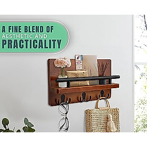 Comfify Natural Pine Wood Key Holder for Wall - Modern Decorative Finish with Metal Key Hooks and Mail Organizer/Sorter Slot - White