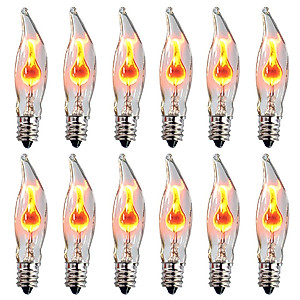 haraqi 12 Pack Flame Flicker Light Bulbs,Flame Light Incandescent Bulbs,Flickering Flame Shaped E12 Base 3 Watt 120V Bulbs for String Light