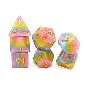 Polyhedral DND Dice Set Pearl Rainbow Dice for Dungeons and Dragons, Pathfinder, D&D, RPG, MTG,7-Die Set Role Playing Games Dice 4 Colors Resin Dice