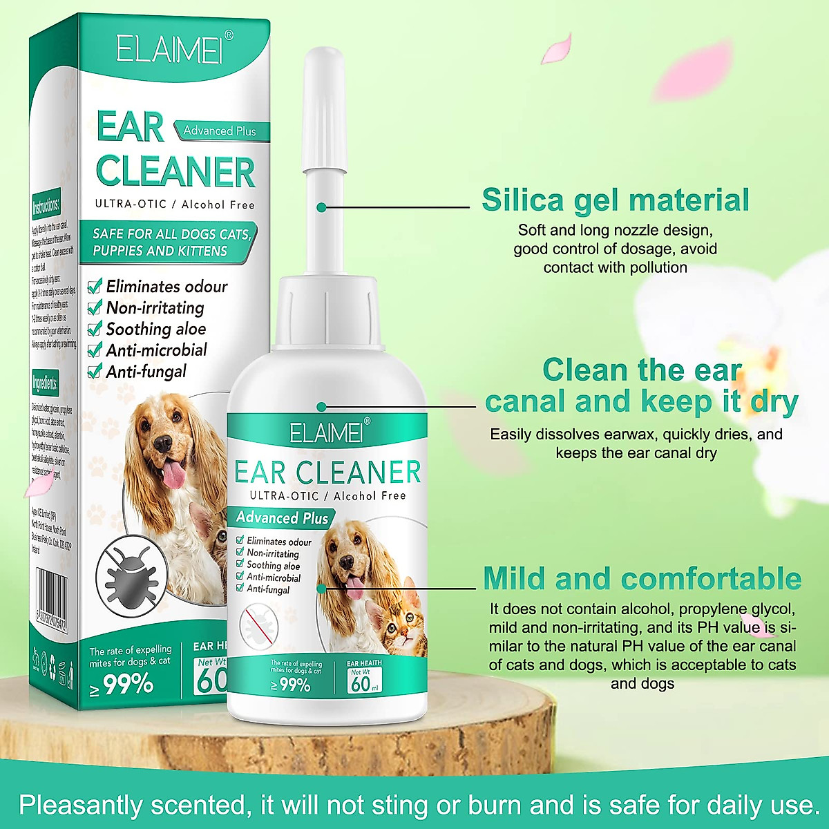 Ear Cleaner for Dogs, Dogs Ear Infection Treatment - Supports Soothing Dog Yeast Infection, Soothes Itchy & Inflamed Ears, Ear Odor, Pet Ear Care Supplement for Small, Medium and Large Dogs - 60ml