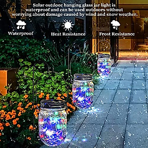 Hanging Solar Mason Jar Lights,ZQX 2 Pack 20 Led String Hanging Mason Jar Lanterns for Outdoor,Great Decor Light for Outside Patio Garden Yard Fence Wedding Table,Hangers and Jars Included（Multicolor）