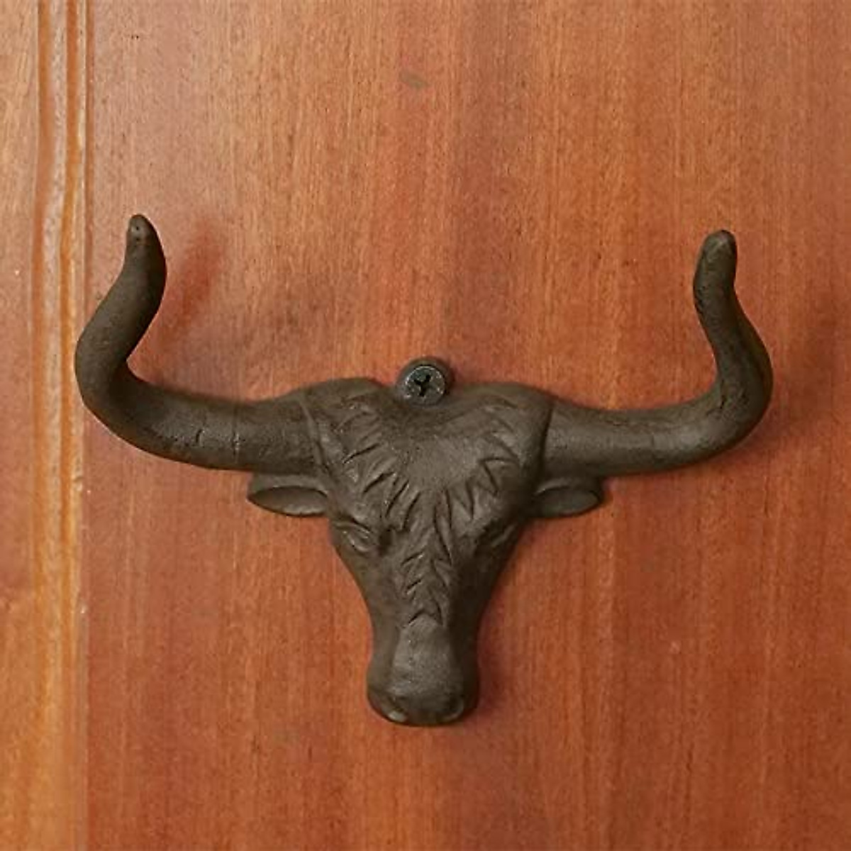 RCSTOONE Cow Head Double Hook Cast Iron Animal Theme Hanger Coat Hat Bathroom Hooks Heavy Duty Iron Art Antique Replica Home Decorative 1pc MT1