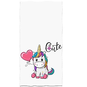 N/W Cute Christmas Unicorn Hand Towel Microfiber Print Soft Guest Home Decoration Rainbow Unicorn Face Towels Multipurpose for Bathroom, Hotel, Gym, Swimming and Spa (13.7 X 29.5 inch)