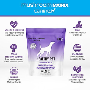 Om Mushroom Matrix Pet - Canine | Healthy Pet | Daily Functional Immune Support for Dogs & Cats | USA Grown Human-Grade Organic Mushroom Powder Pet Supplement | 200 Grams, 7.1 oz