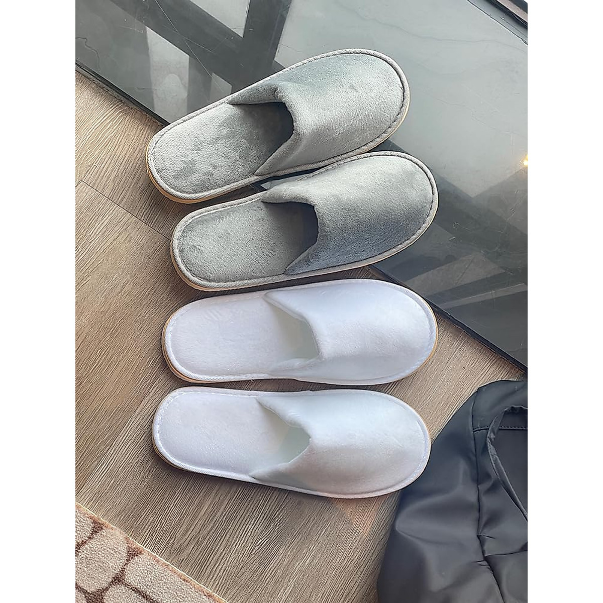 6 Pairs Spa Slippers, Washable & Reusable Closed Toe Disposable Indoor Hotel Slippers, Soft Home Coral Fleece Slipper,Super Soft Crystal Velvet, Padded Sole for Comfort for Guests, Hotel, Travel ,Wedding (Gray*3+White*3)