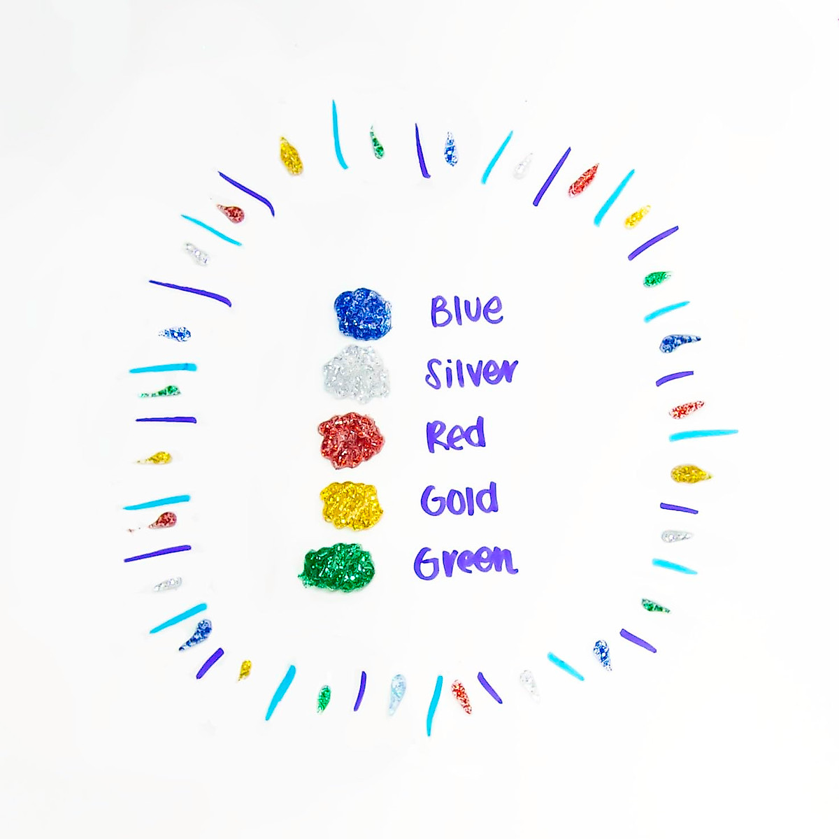 BAZIC Products 6 Color Glitter Glue Set 20 Milliliter Bottles - Classic Colors - Green, Gold, red, Silver, Blue, and Purple