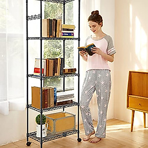 Devo 5-Tier Shelf Storage Shelves, Metal Shelves for Storage, Wire Shelving Unit, Adjustable Shelves Organizer for Garage, Pantry, Kitchen, Side Hooks, Black