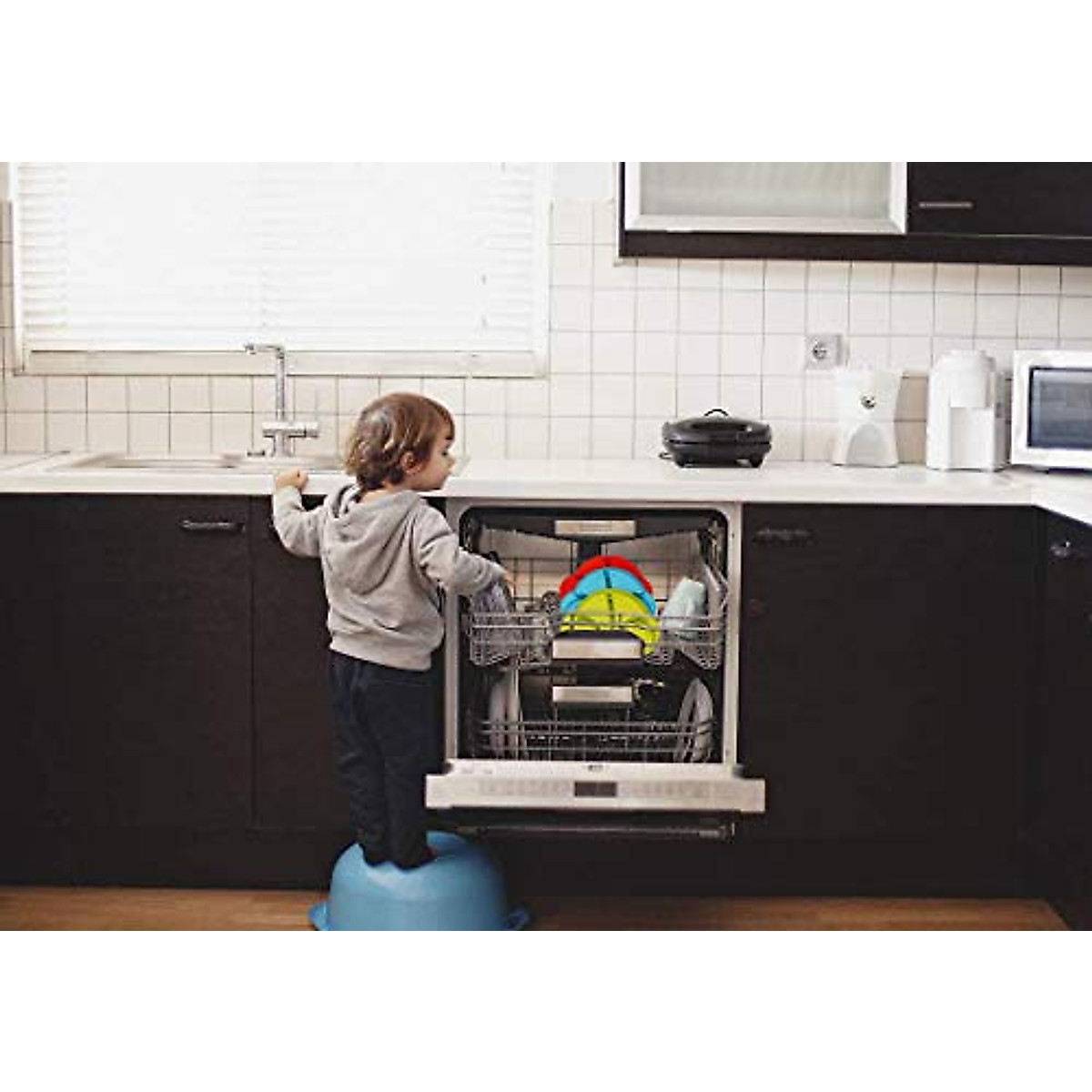 Silicone Divided Toddler Plates - Portable Non Slip Suction Feeding Plates for Children Babies and Kids BPA Free Baby Dinner Plate (Car-Blue)