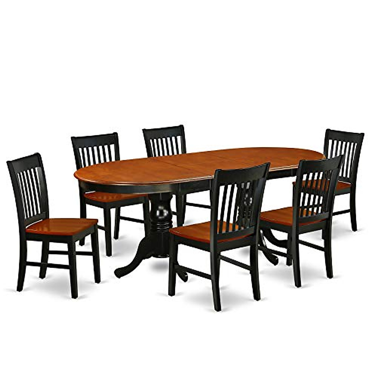 East West Furniture PLNO7-BCH-W Plainville 7 Piece Set Consist of an Oval Dining Room Table with Butterfly Leaf and 6 Wooden Seat Chairs, 42x78 Inch, Black & Cherry