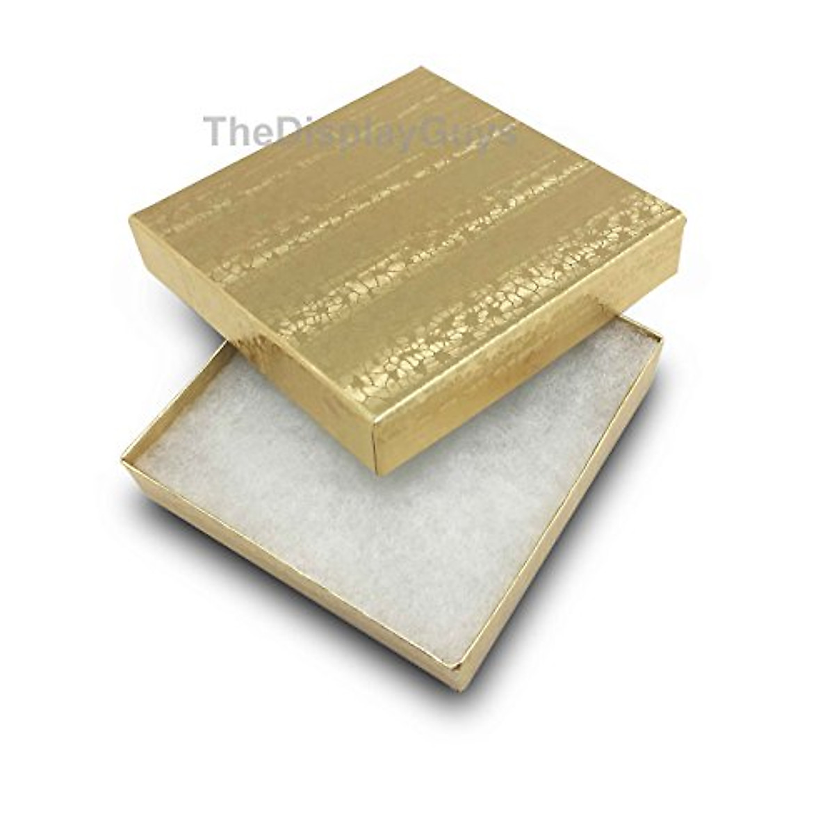 TheDisplayGuys 25-Pack #33 Cotton Filled Cardboard Paper Jewelry Box Gift Case - Gold Foil (3 1/2" x 3 1/2" x 1")