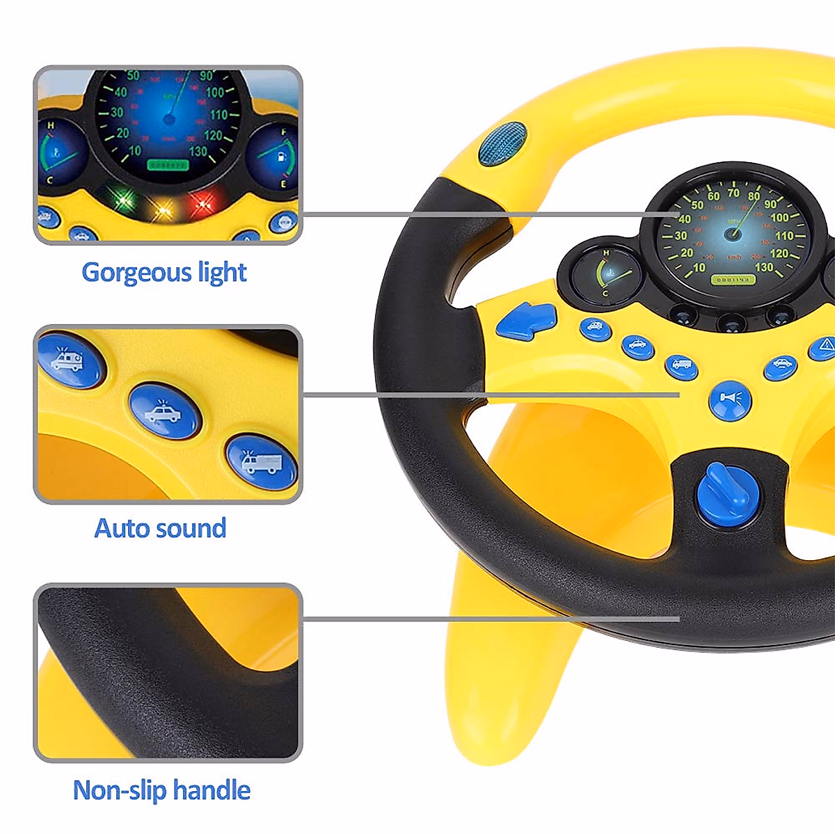 Coherny Simulated Driving Controller Portable Simulated Driving Steering Wheel Copilot Toy Children's Educational Sounding Toy Small Steering Wheel Toy Gift Funny Interactive Driving Wheel with Music