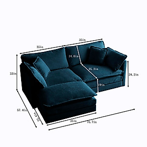 Deep Seat Cloud Loveseat Sofa Sectional Couch with Movable Ottoman, 2 Seater Oversized L Shaped Corner Sofa&Couches, Comfy Chenille Love Seat for Living Room Bedroom Apartment Office