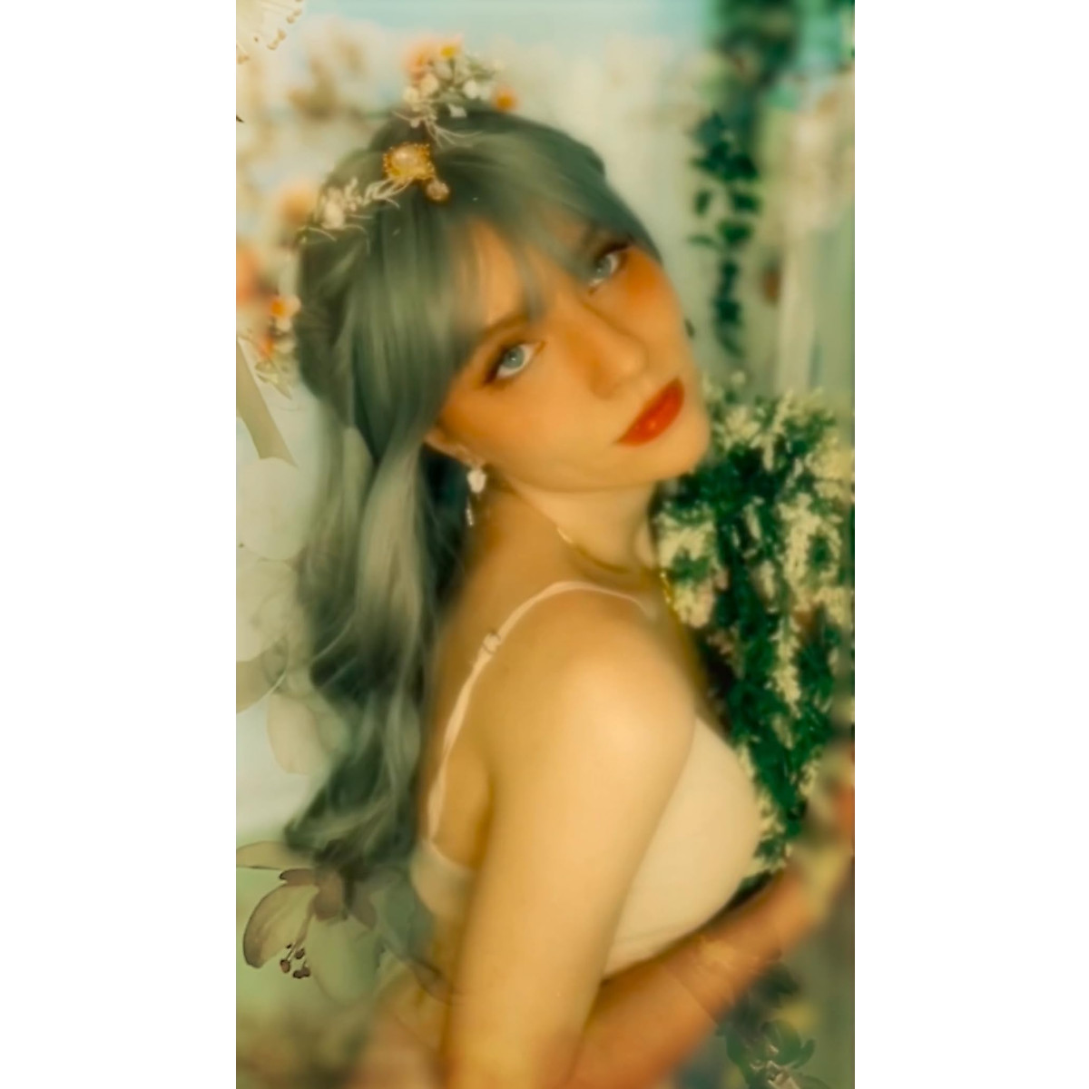 MOSTORY Pink Flower Elf Crown - Handmade Woodland Fairy Headpiece Forest Floral Headband with Crystal Elven Flower Circlet for Women Girls Cosplay Renaissance Mardi Gras