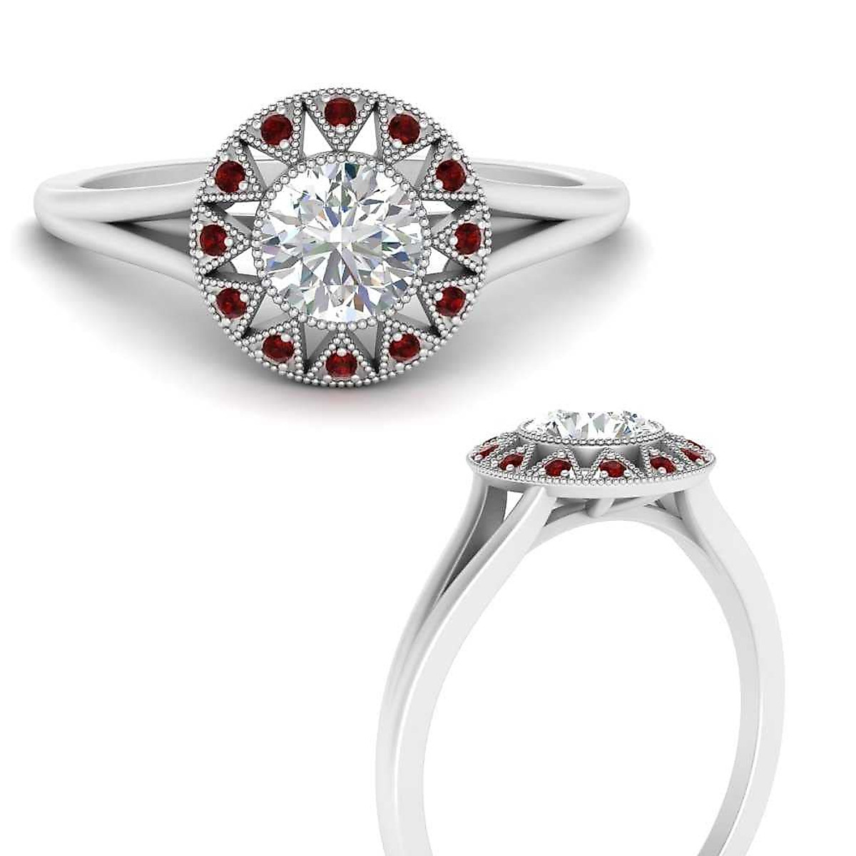 CaratYogi 925-Sterling-Silver Natural-Garnet Prong Setting Round Ring Modern-Classic Wedding Engagement Solitaire Ring Daily Wear Party Wear Women in Size : 10