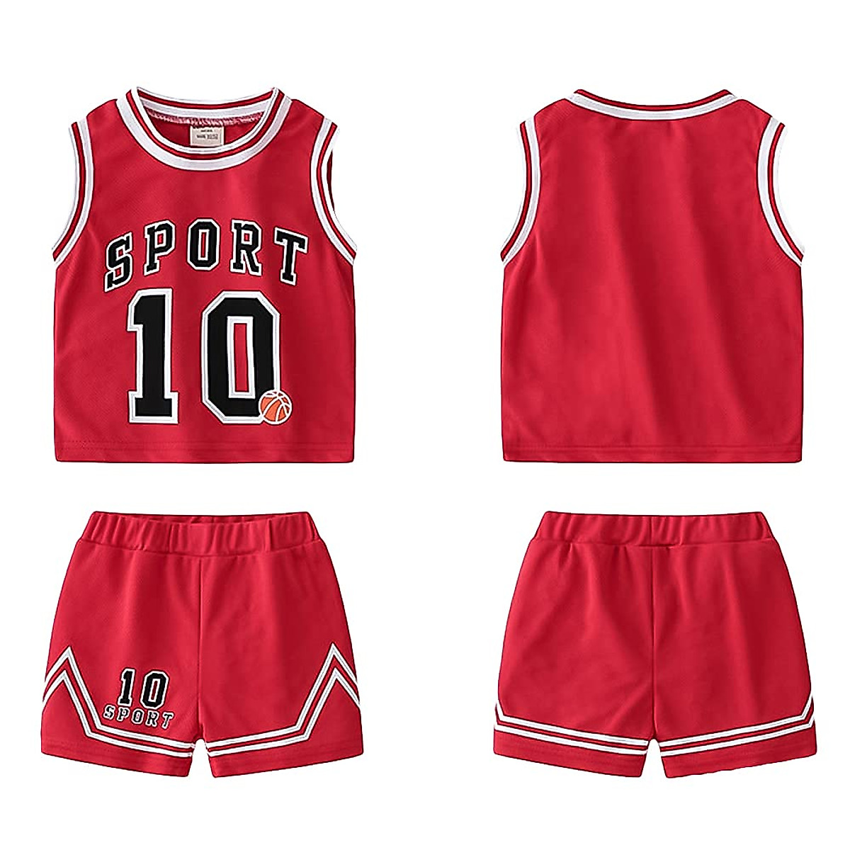 Volunboy Kids Sports Shorts Sets Boys Jerseys Tracksuit 2 Piece Basketball Performance Tank Top and Mesh Shorts Set (Red, 1-2T)