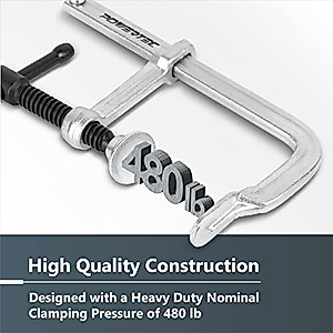 POWERTEC 71598 4 Inch Heavy Duty F Clamp, 4-3/16 Inch x 2 Inch Throat F Style Bar Clamps for Woodworking, 480 lb Capacity each – 2 Pack