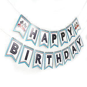 Retro Racing Happy Birthday Banner - Happy Birthday Banner, Racing Themed Party, Racing Party Decoration. Boys racing themed birthday decorations. Wall banner for racing fans.