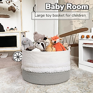 CherryNow Extra Large Rope Basket for Toys, Grey Blanket Basket for Living Room, Entryway, Nursery Laundry Basket for Clothes, 22 x 14 inches, 83L