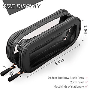 EMUFOOK Clear Pencil Case Aesthetic Large Capacity Pencil Pouch With Zipper Simple Stationary Pencil Bag Transparent Pen Case for School Teen Girl Boy Multi-Purpose Bag for Office Men Women, Black