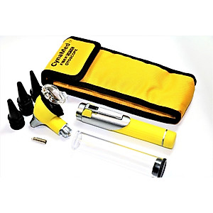 New Premium Student Home USE LED Bright Light ENT Diagnostic Otoscope Pocket Size Yellow Plus 1 Extra Replacement Bulb Plus 10 Specula Cynamed