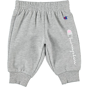 Champion Sets Baby Girl Newborn Two Tees and Fleece Pant 3 Piece Set Baby Clothes (White AOP SS/Pink Candy SS/Oxford Heather Fleece, 6-9 Months, 9_months)