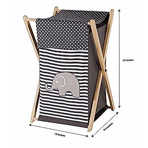 Bacati Elephants Unisex Hamper Cover with Natural Finish Wood Frame and Mesh Liner, Grey