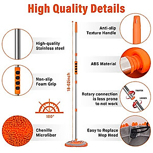 ANUINIT Car Wash Brush with Long Handle 62"/18" Microfiber Car Wash Brush,Soft Car Wash Mop Car Wash Mitt Scratch-Free Car Wash Kit,Flexible Rotation Car Washing Brush for Truck RV SUV Pickup Bus