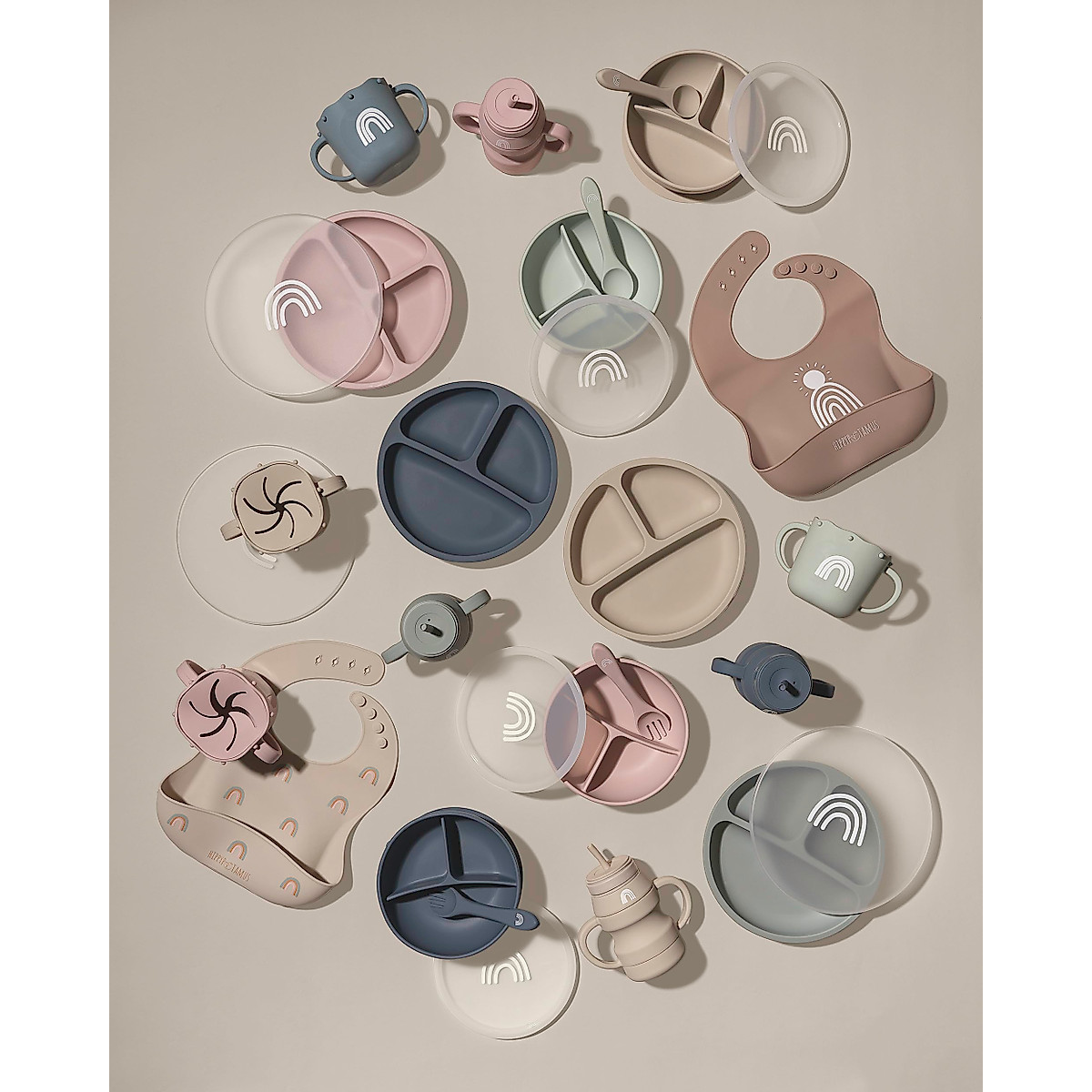 Hippypotamus Silicone Transition Cups - Squeeze-Proof Toddler Cups With Straw & Lid - Removable Handles - Set of 2 (Sage/Fog)