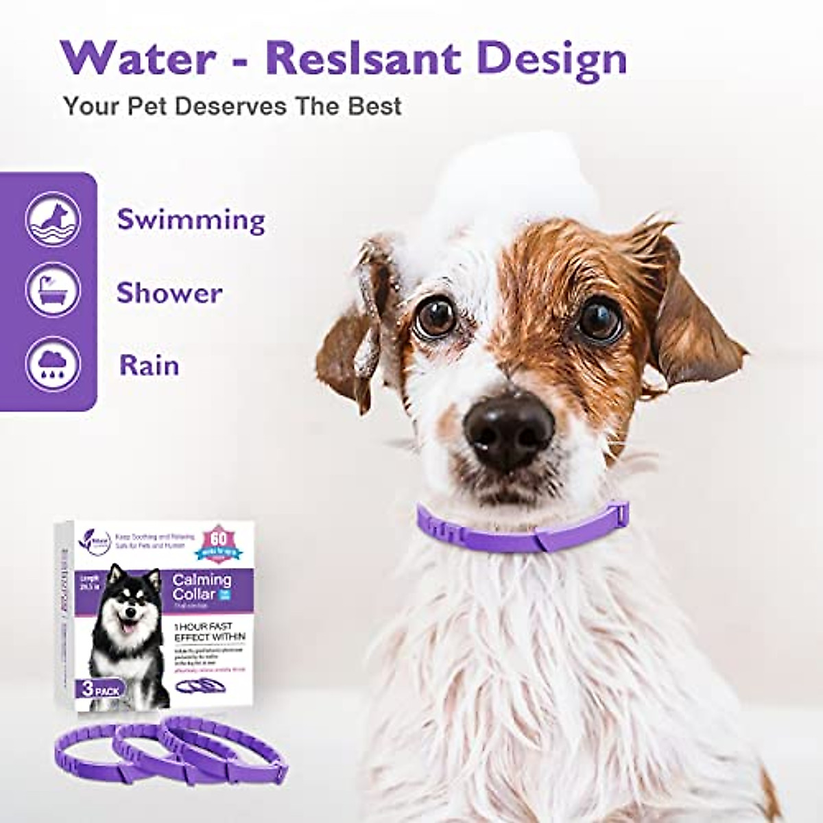 Dogs Calming Pheromones Collar 3 Packs Lasts 60 Days Relieve Reduce Anxiety or Stress 25 Inches Adjustable Relaxing Comfortable Collar Breakaway Design for All Small Medium and Large Dog