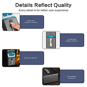 Cigarette Case Lighters, Cigarette Case with Electric Lighter, USB Rechargeable Lighter, Electric Arc Lighter Cigarettes Box Holder Birthday Gift for Women Men, Hold 20 Regular Size Cigarettes (Black)