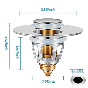 MEIUOAE Bathroom Sink Stopper，pop up Sink Drain Stopper，Bounce Washbasin Sink Stopper， for 1.1~1.5 in Drain Holes, Wash Basin Drain Filter ，Bathroom Sink Drain Stopper (Silver)