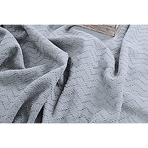ELVANA HOME BELIZZI 100percent Cotton Bed Blanket, Breathable Thermal Blanket Twin Size, Soft Chevron 60''x90'', Perfect for Layering Any All Season, Light Grey