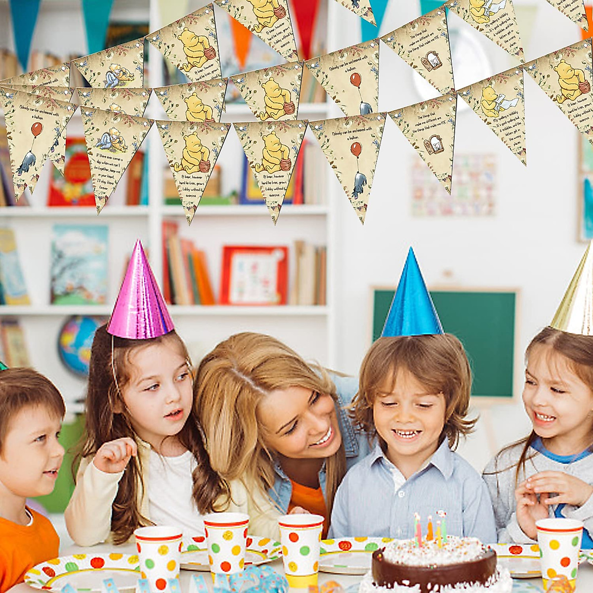 24PCS Winnie Quotes Banner Flags Hanging Decorations Winnie Inspired Banner Party For Baby Shower Birthday Party Supplies