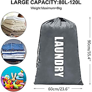 Bbzeal 2 Pack XL Travel Laundry Bags, Machine Washable Dirty Clothes Organizer,with Drawstring Closure,Light Blue and Grey